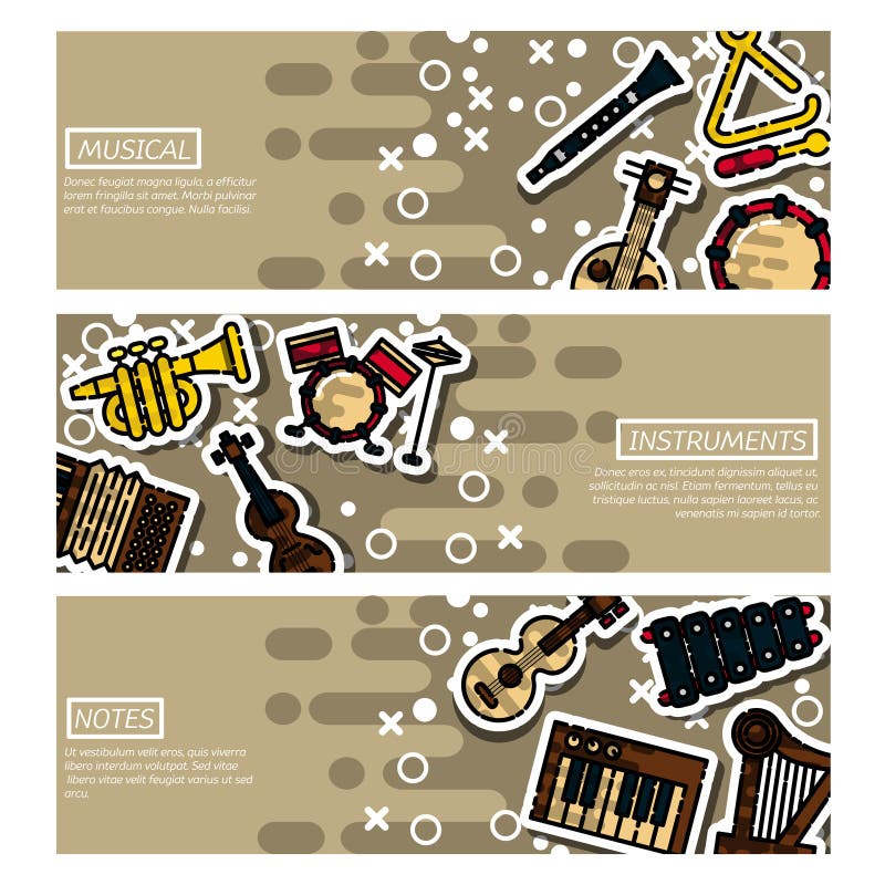 Set of Horizontal Banners Musical Instruments Stock Vector ...