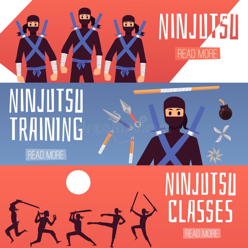 Set of Horizontal Banners with Ninja Training Stock Vector ...