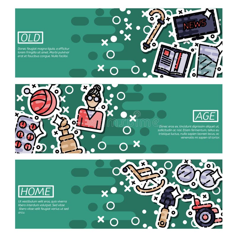 Set of Horizontal Banners about Old Age Stock Vector - Illustration of ...