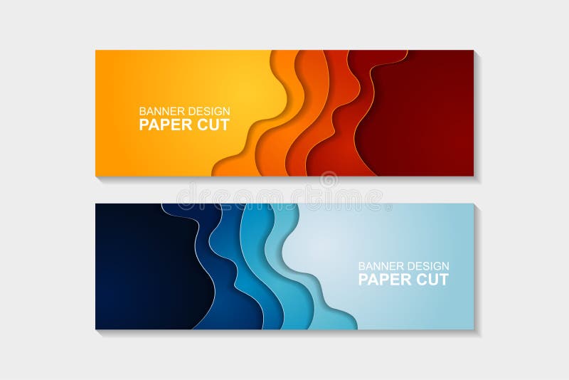 Set of Horizontal Banners in Paper Cut Style. Banner Design with ...
