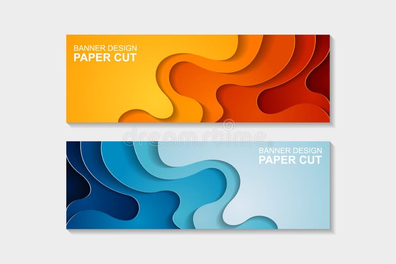 Set of Horizontal Banners in Paper Cut Style. Banner Design with ...