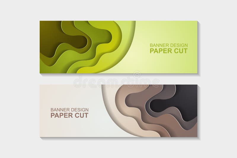 Set of Horizontal Banners in Paper Cut Style. Banner Design with ...