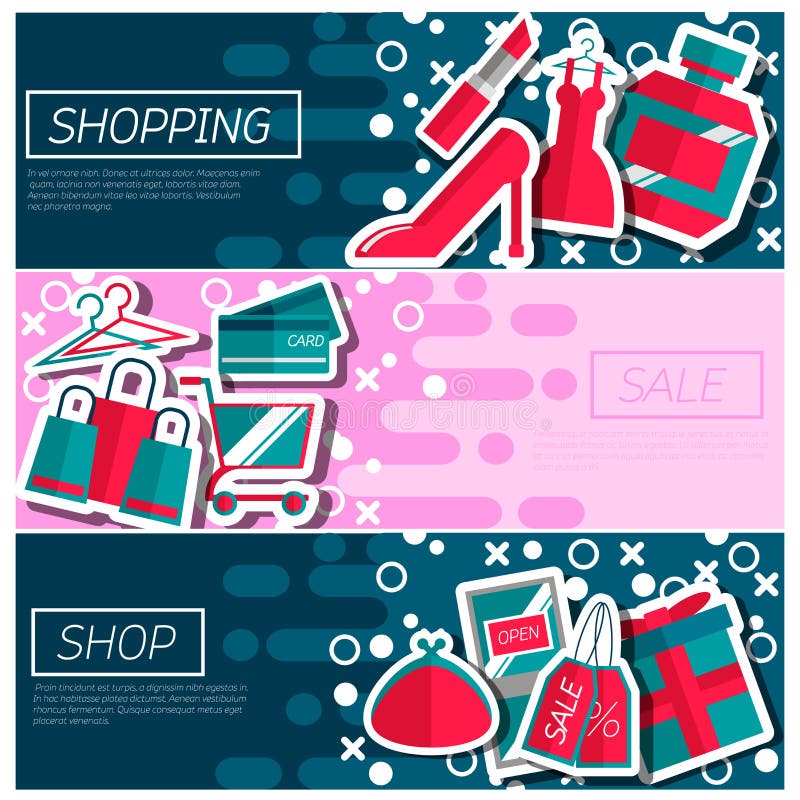 Set of Horizontal Banners about Shopping Stock Vector - Illustration of ...