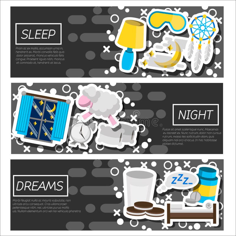 Set of Horizontal Banners about Sleep Time Stock Vector - Illustration ...