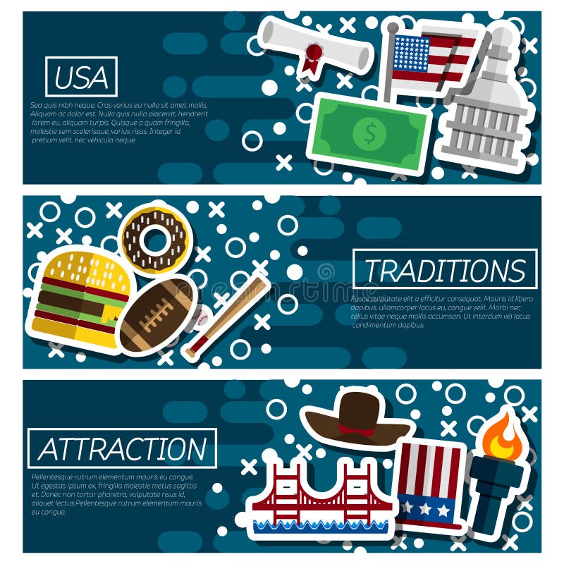 Set of Horizontal Banners about USA Stock Vector - Illustration of flag ...