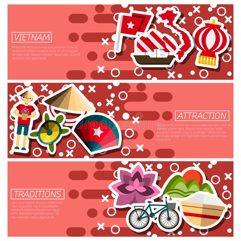 Set of Horizontal Banners about Vietnam Stock Vector - Illustration of ...