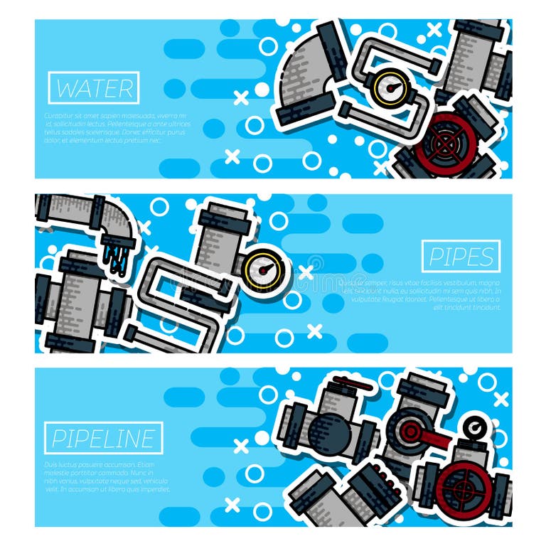 Set of Horizontal Banners about Water Pipes Stock Vector - Illustration ...
