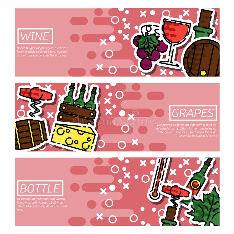 Set of Horizontal Banners about Wine Stock Vector - Illustration of ...