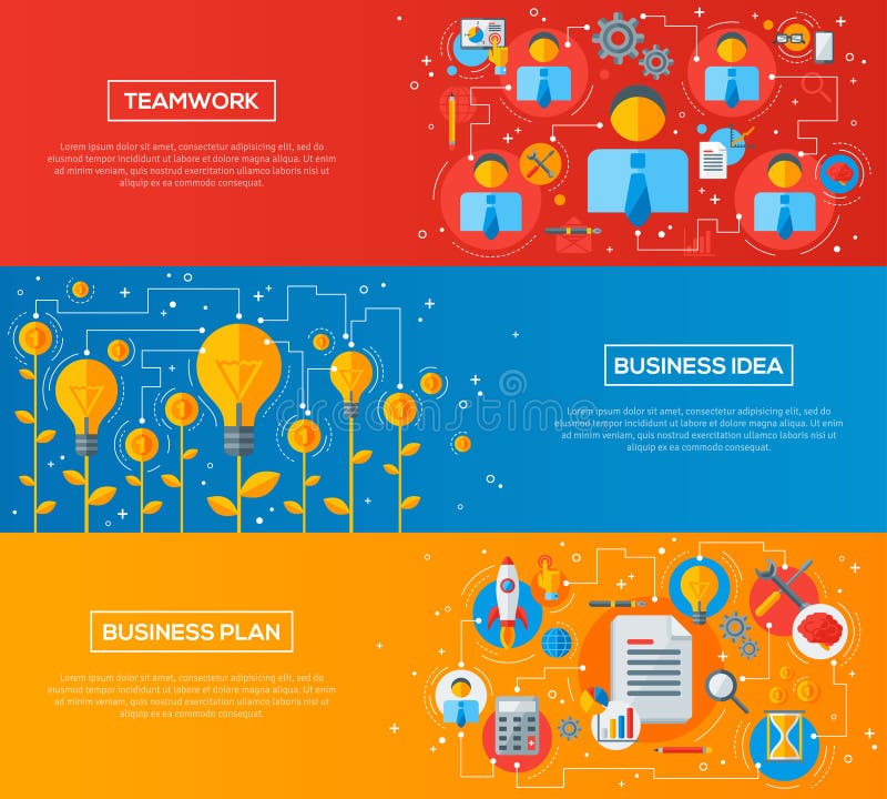Set of Horizontal Business Banners Flat Icons. Stock Vector ...