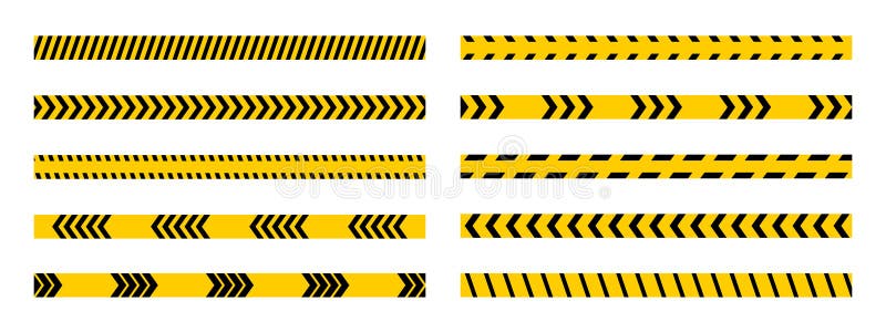 Set of Horizontal Caution Tapes with Black and Yellow Diagonal Slashes ...