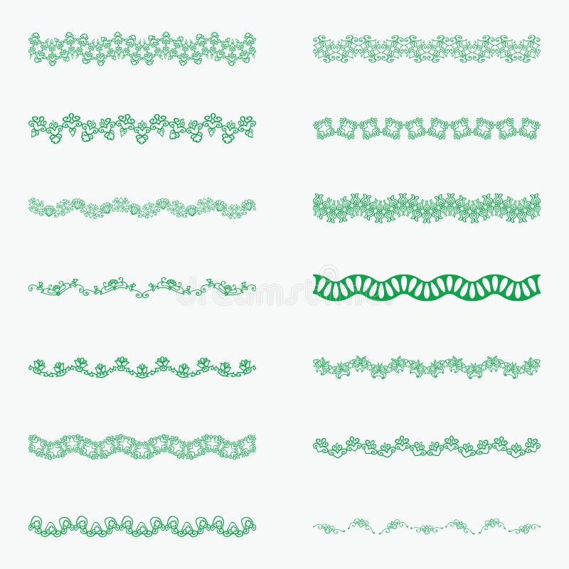 Set of Horizontal Isolated Green Lace Borders for Design Stock Vector ...