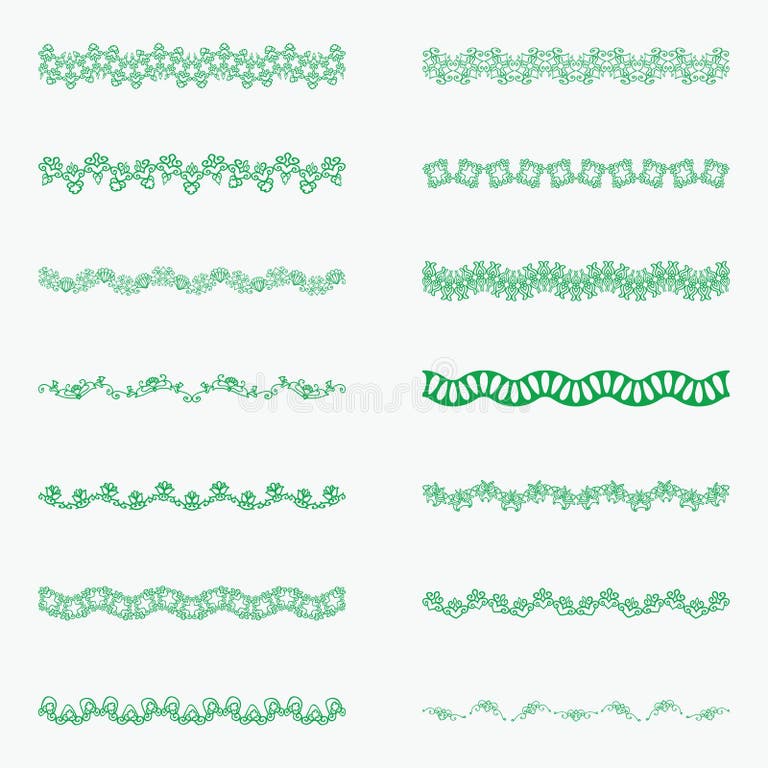 Set of Horizontal Isolated Green Lace Borders for Design Stock Vector ...