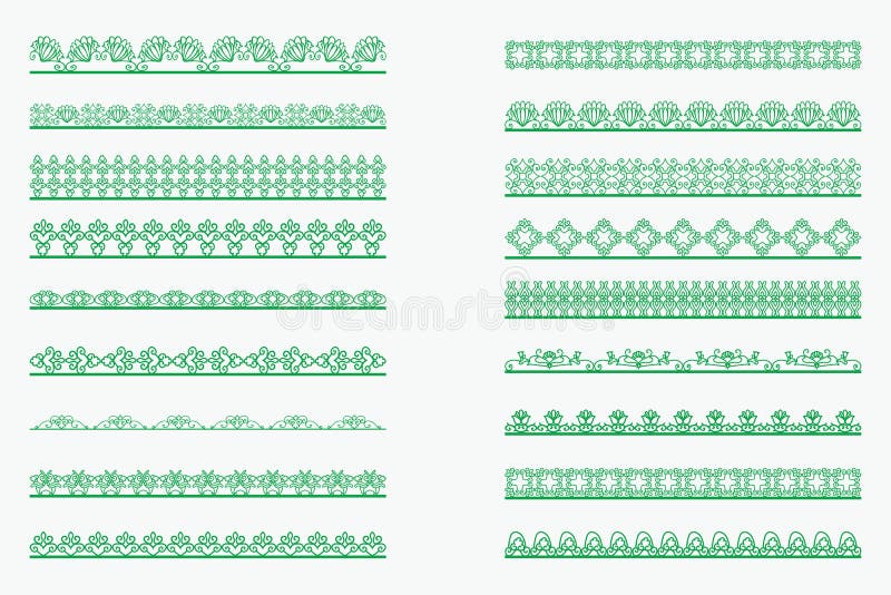 Set of Horizontal Isolated Green Lace Borders for Design Stock Vector ...