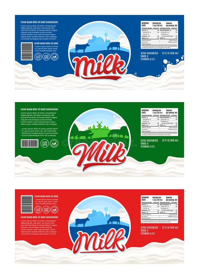 Set of Horizontal Milk Labels Stock Illustration - Illustration of ...