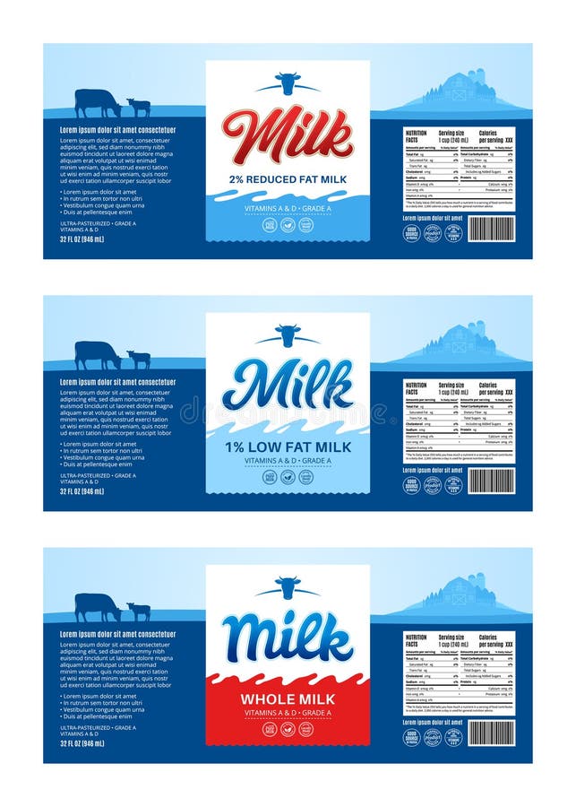 Set of Horizontal Milk Labels Stock Illustration - Illustration of icon ...