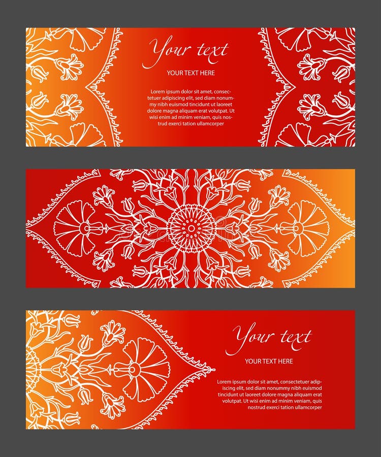 Set of Horizontal Narrow Banners with Ethnic Symmetric Abstract Circle ...