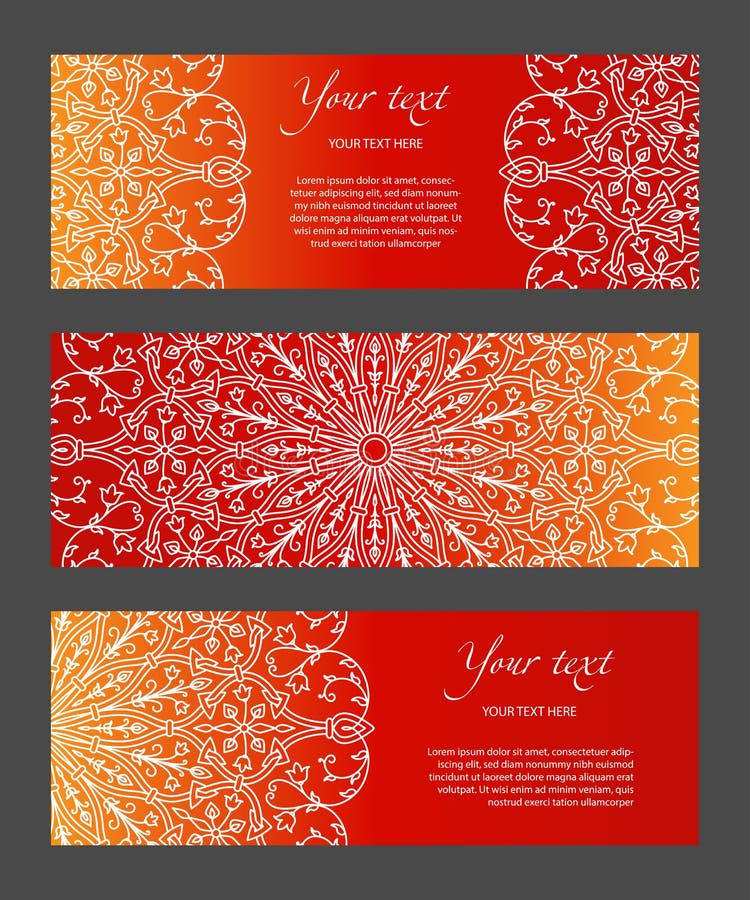 Set of Horizontal Narrow Banners with Ethnic Symmetric Abstract Circle ...