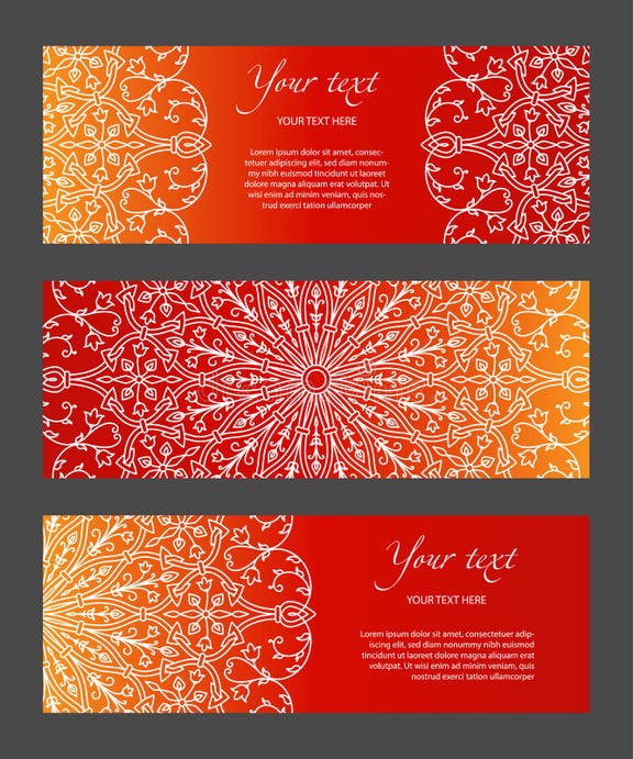 Set of Horizontal Narrow Banners with Ethnic Symmetric Abstract Circle ...