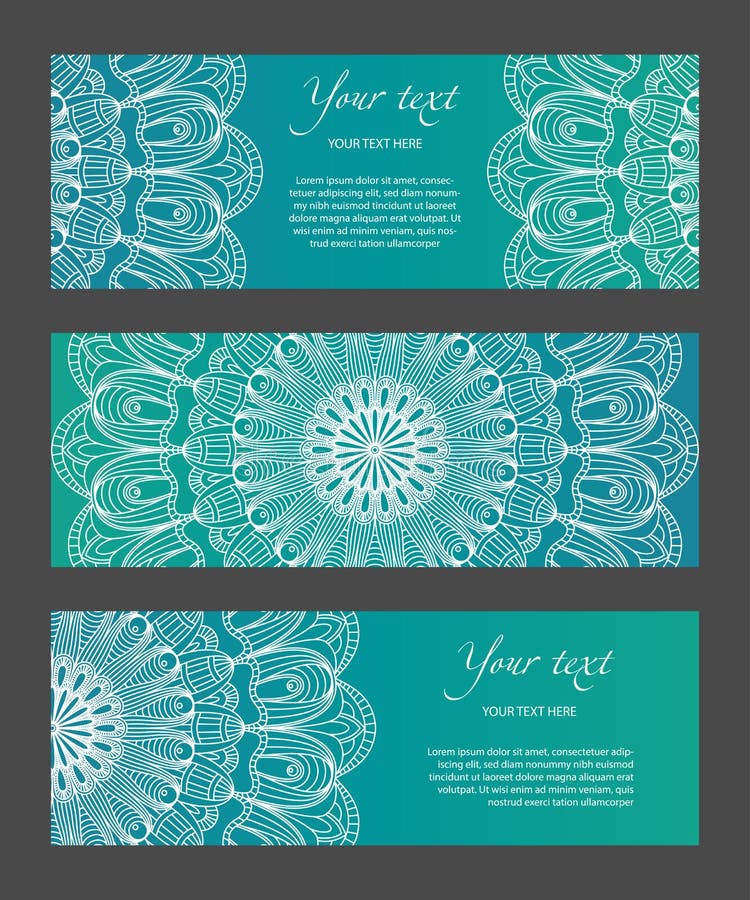 Set of Horizontal Narrow Banners with Ethnic Symmetric Abstract Circle ...