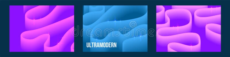 Set of 4a Horizontal Posters with Composition of 3d Decorative Wavy ...
