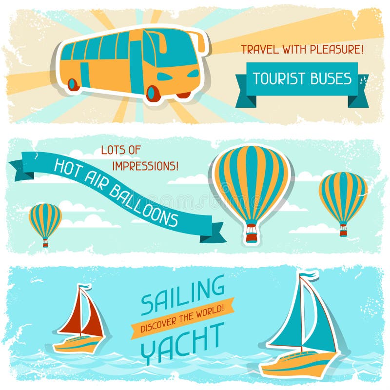 Set of Horizontal Travel Banners in Retro Style Stock Vector ...