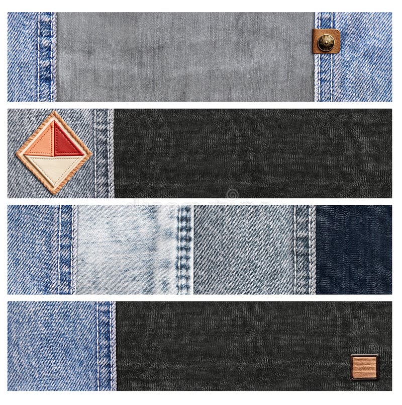 Set of Horizontal or Vertical Banners with Blue Denim Border, Leather ...