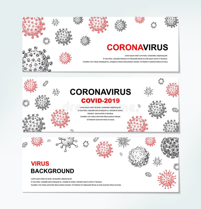 Set of Horizontal Virus Banners with Hand Drawn Design Elements ...