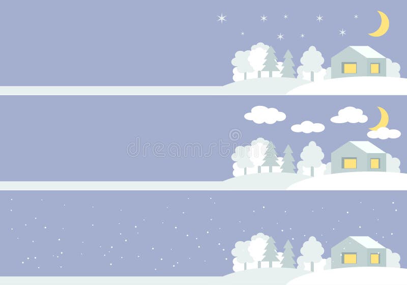 Set of Horizontal Winter Landscape Backgrounds with House and Trees ...