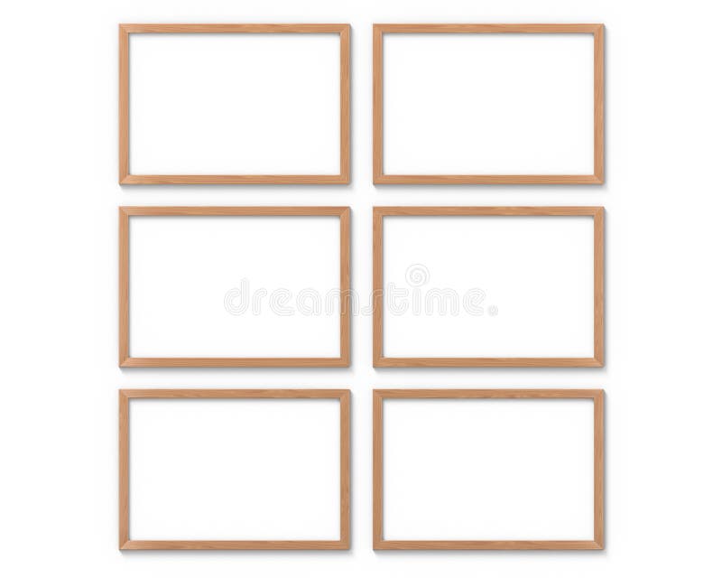 Set of 6 Horizontal Wooden Frames Mockup Hanging on the Wall. Empty ...