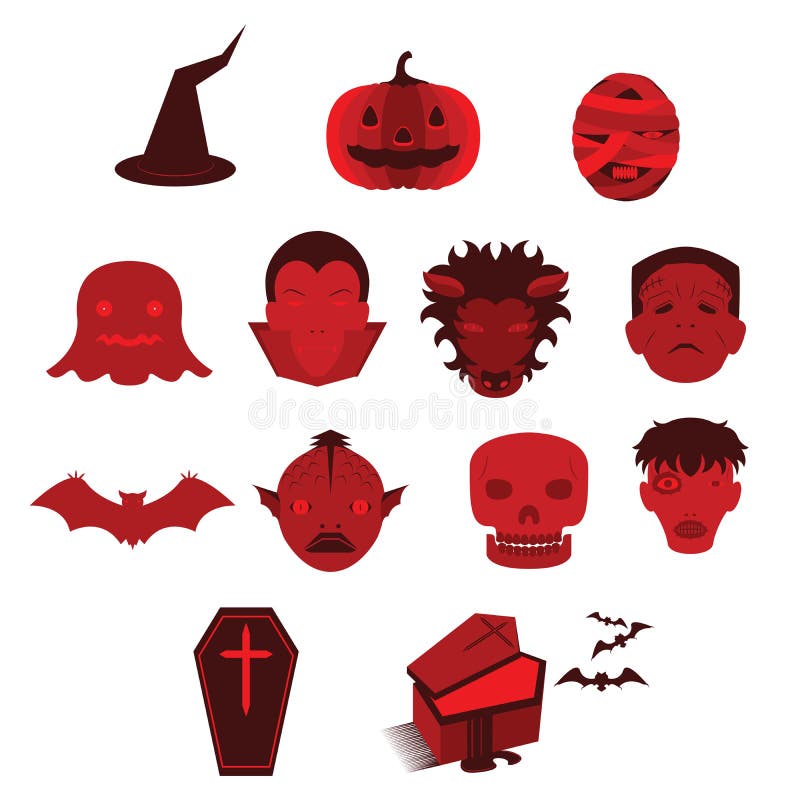 Set of Horror Ghost Monster and Halloween Vectors and Icons Stock ...