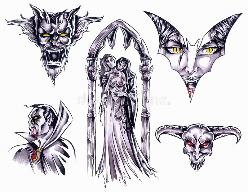 Set of Horror Labels and Elements. Vector Halloween Set Illustration ...