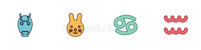 Set Horse Zodiac, Rabbit, Cancer and Aquarius Icon. Vector Stock Vector ...
