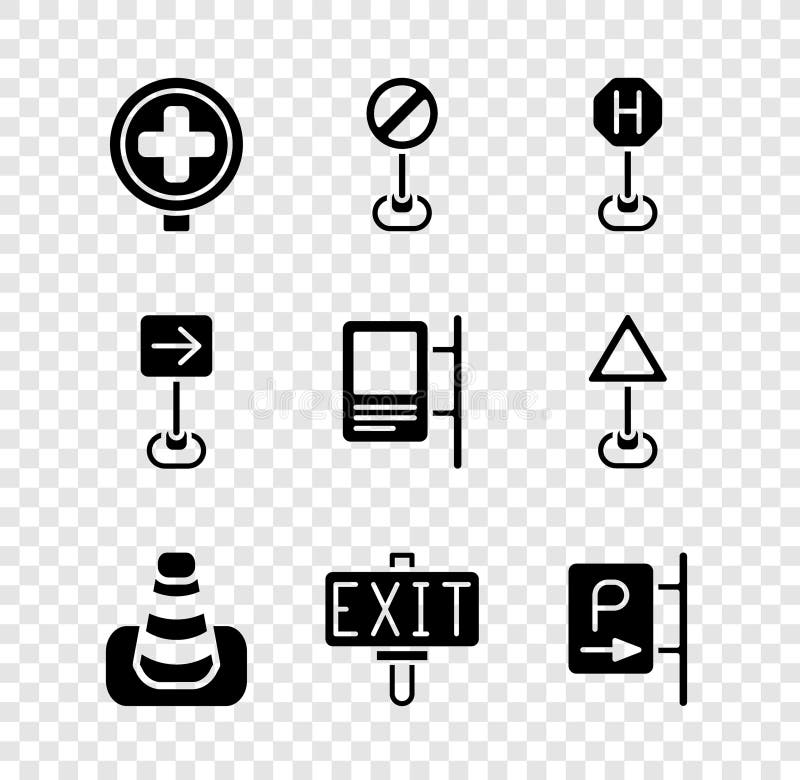 Set Hospital Road Traffic, Stop Sign, Traffic Cone, Fire Exit, Parking ...