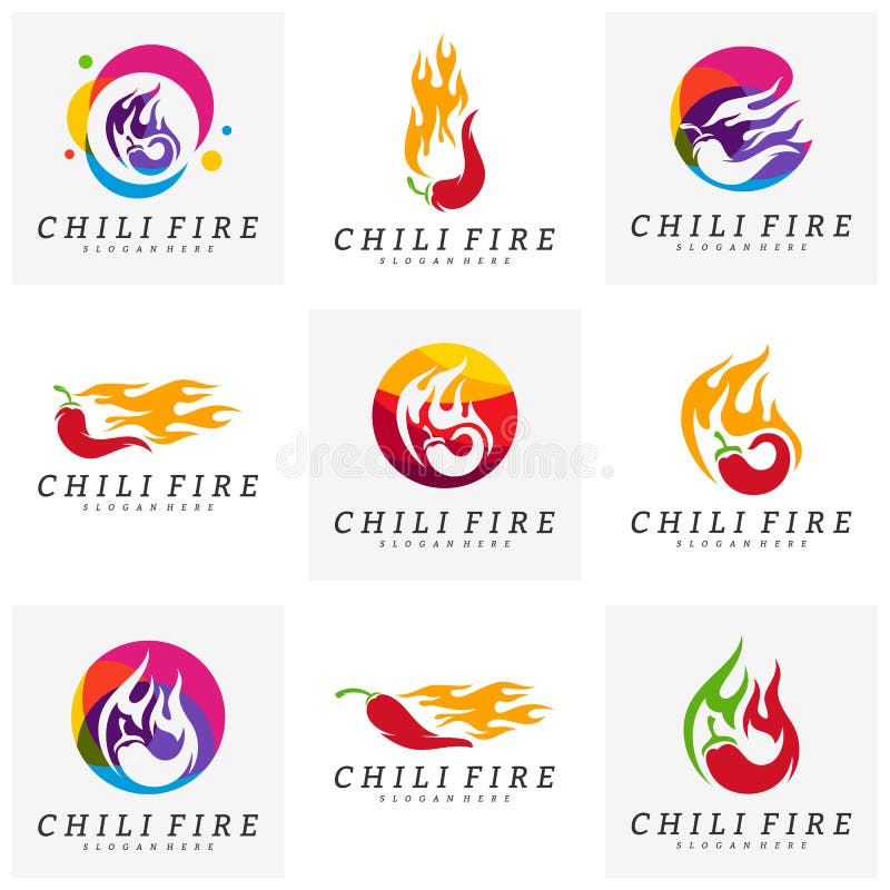 Set of Hot Chili Logo Design Vector. Chili with Fire Logo Concepts ...