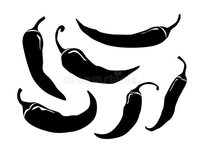 Set of Hot Chili Silhouette Peppers Stock Vector - Illustration of ...