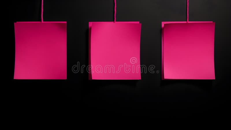 Set of Hot Pink Square Paper Notes on a Black Background. Brainstorming ...