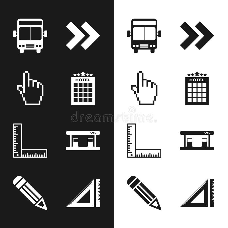 Set Hotel Building, Pixel Hand Cursor, Bus, Arrow, Folding Ruler, Gas ... Set Hotel Building, Pixel Hand Cursor, Bus, Arrow, Folding Ruler, Gas ...