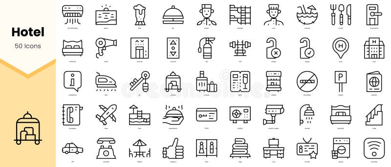 Set of Hotel Icons. Simple Line Art Style Icons Pack Stock Vector ...