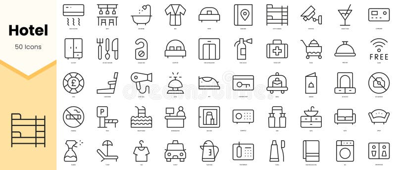 Set of Hotel Icons. Simple Line Art Style Icons Pack Stock Vector ...
