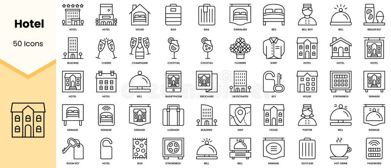 Set of Hotel Icons. Simple Line Art Style Icons Pack Stock Vector ...