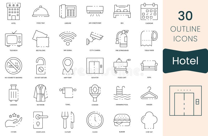 Set of Hotel Icons. Thin Outline Icons Pack Stock Vector - Illustration ...