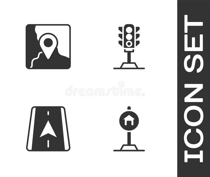 Set Hotel Sign for Traffic, Folded Map with Location Marker, City ...