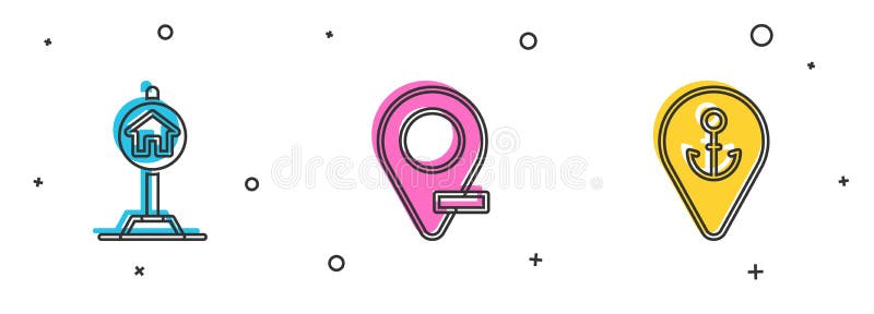 Set Hotel Sign for Traffic, Location and with Anchor Icon. Vector Stock ...