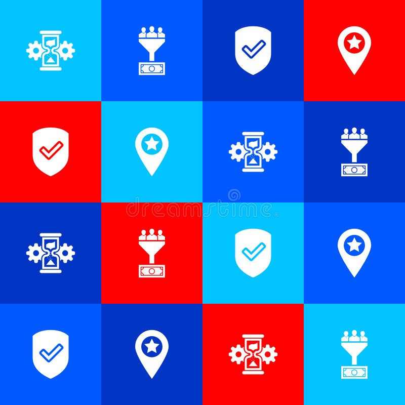 Set Hourglass and Gear, Lead Management, Shield with Check Mark and ...