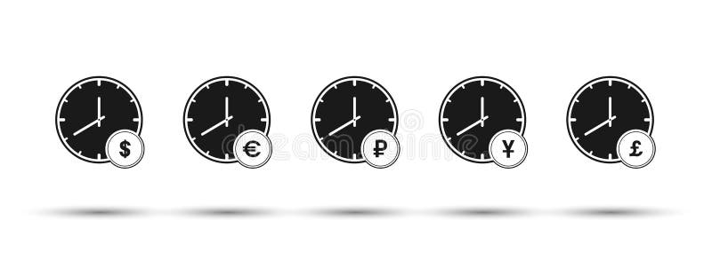 Set of Hours with Currency Symbols. Flat Design Stock Vector ...