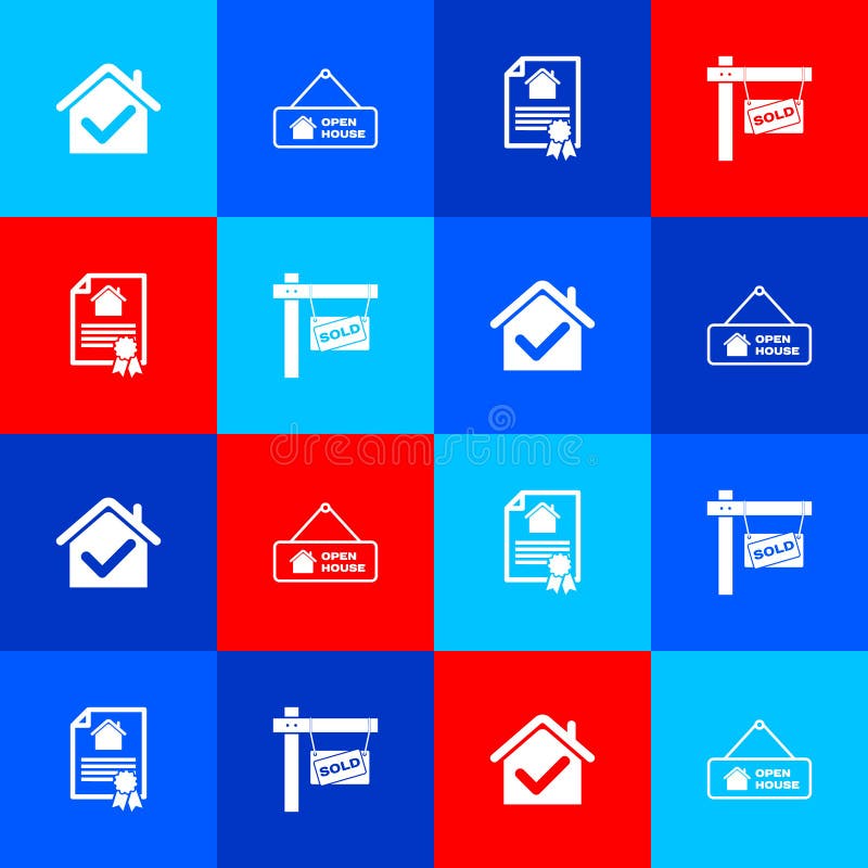 Set House with Check Mark, Hanging Sign Open House, Contract and Sold ...