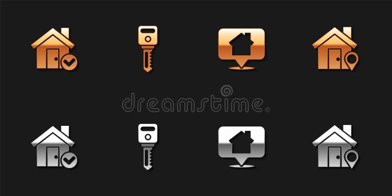 Set House with Check Mark, Key, Location House and Icon. Vector Stock ...