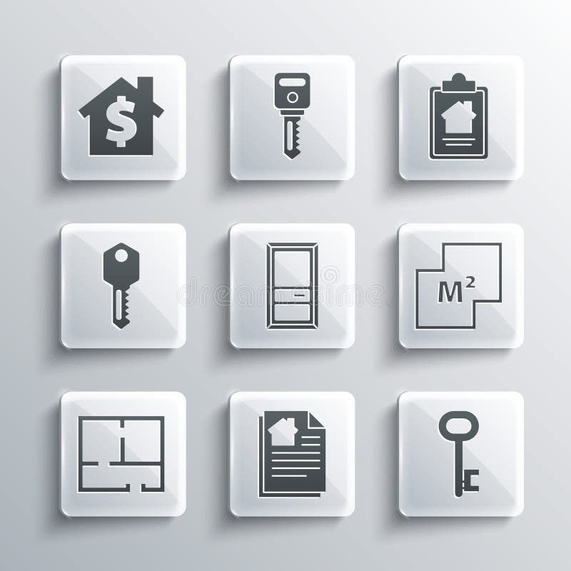 Set House Contract, Key, Plan, Closed Door, with Dollar Symbol and Icon ...