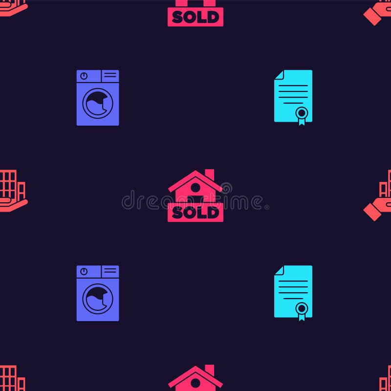 Set House Contract, Washer, Hanging Sign with Text Sold and Skyscraper ...