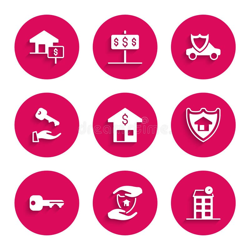 Set House with Dollar, Shield, Key, Car and Icon. Vector Stock Vector ...